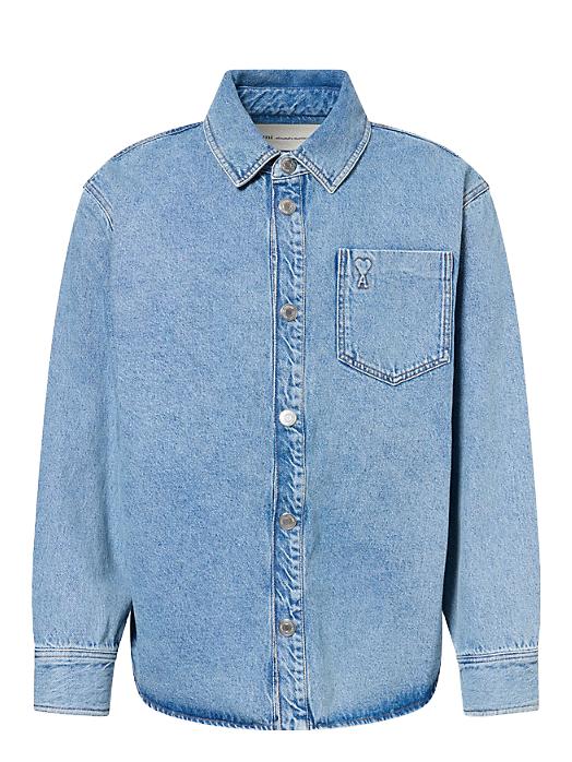 AMI embossed-logo patch-pocket denim shirt m